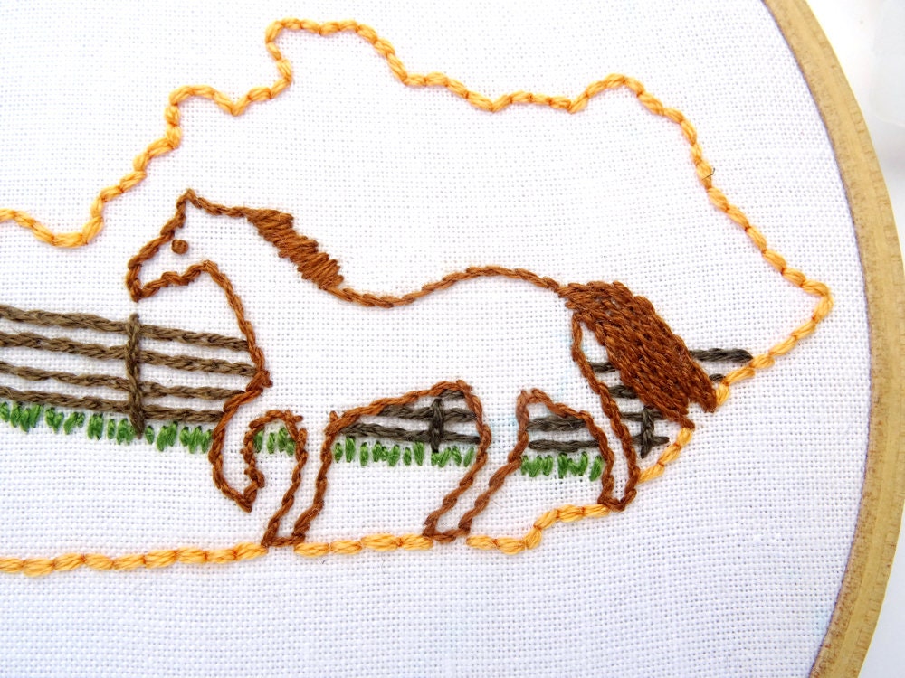 Kentucky Hand Embroidery Pattern State Wall Art & Horse | Etsy