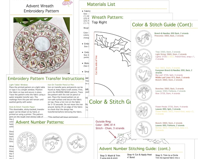 Advent Wreath Embroidery Pattern: Stitch-a-day Christmas Calendar (PDF ...