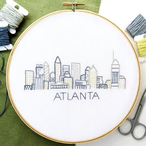 Atlanta Georgia City Hand Embroidery Pattern, Modern Skyline Design ...