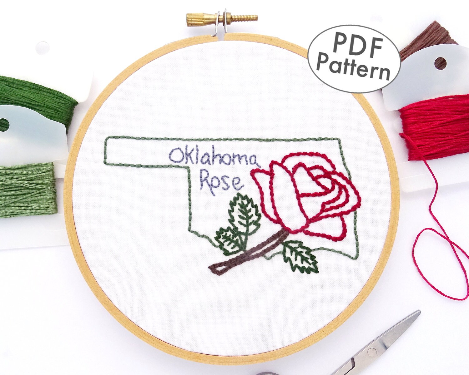 Oklahoma Rose Hand Embroidery Pattern State Flower Design PDF - Etsy