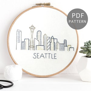 Seattle Skyline Hand Embroidery Pattern, Washington City Design PDF ...