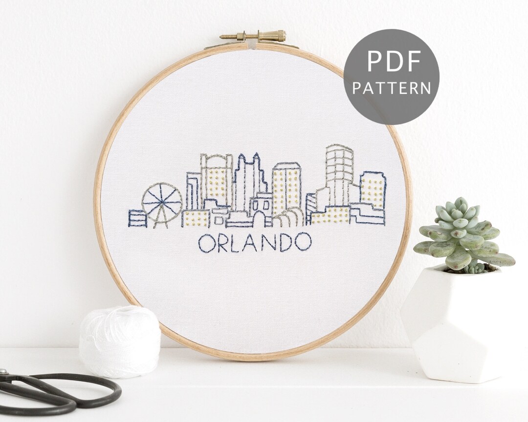 Orlando City Skyline Hand Embroidery Pattern, Florida Urban Design ...