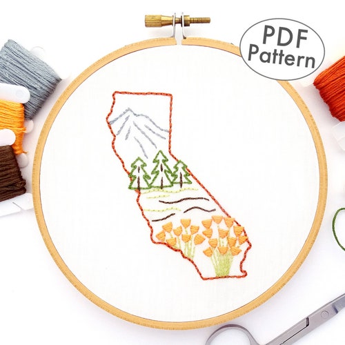 California Hand Embroidery Pattern Digital Download Poppies & - Etsy