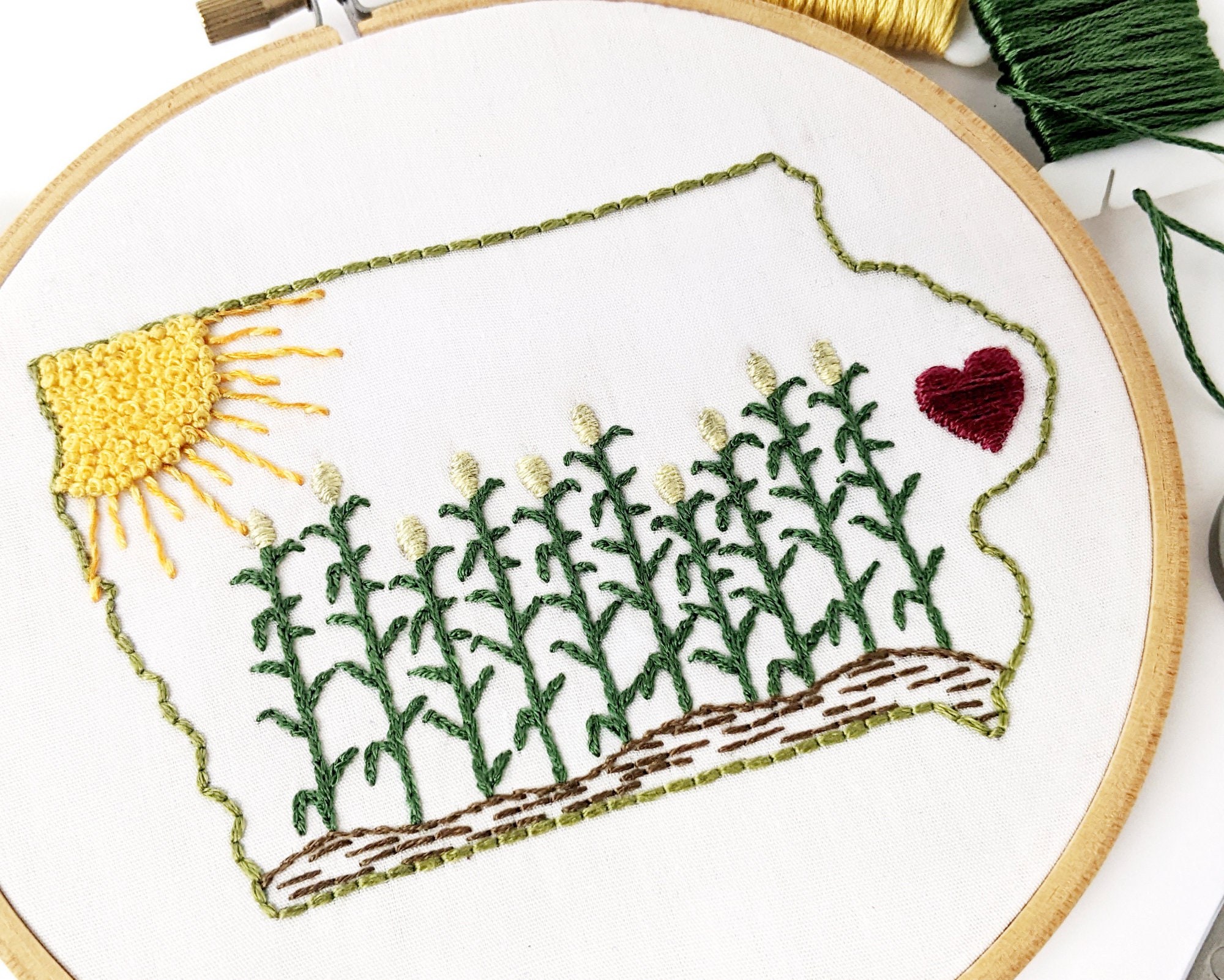 Iowa Hand Embroidery Pattern With Cornfield & Sun - Etsy