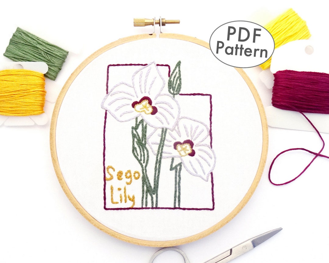 Sego Lily Hand Embroidery Pattern, Utah State Flower Design Digital ...