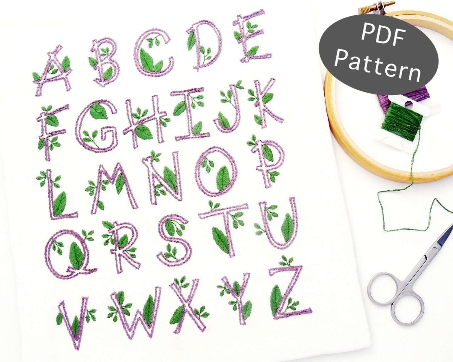 Alphabet Hand Embroidery Pattern PDF Download, DIY Leaf Monogram Design ...
