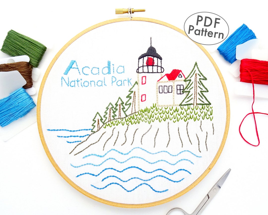 Acadia National Park Hand Embroidery Pattern PDF, Maine Lighthouse DIY ...