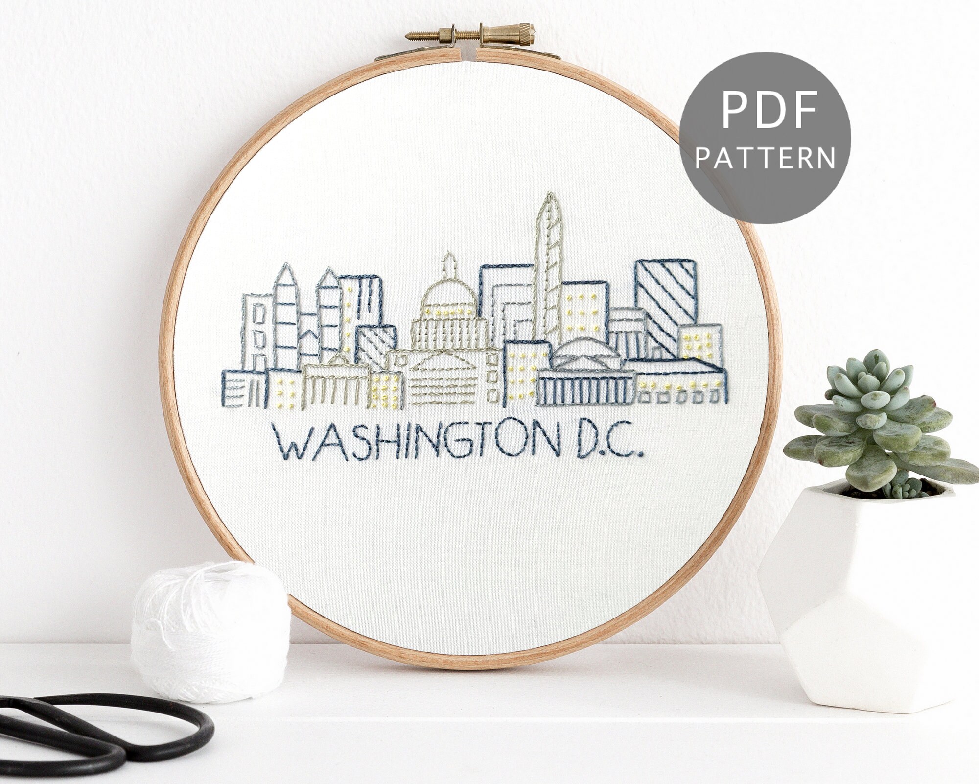 Washington D.C Hand Embroidery Pattern City Skyline PDF | Etsy
