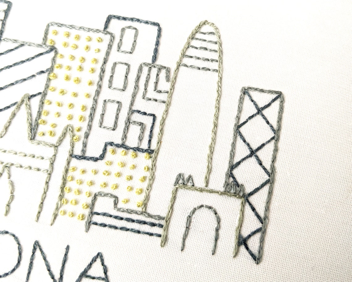 Barcelona Spain Hand Embroidery Pattern City Skyline PDF - Etsy
