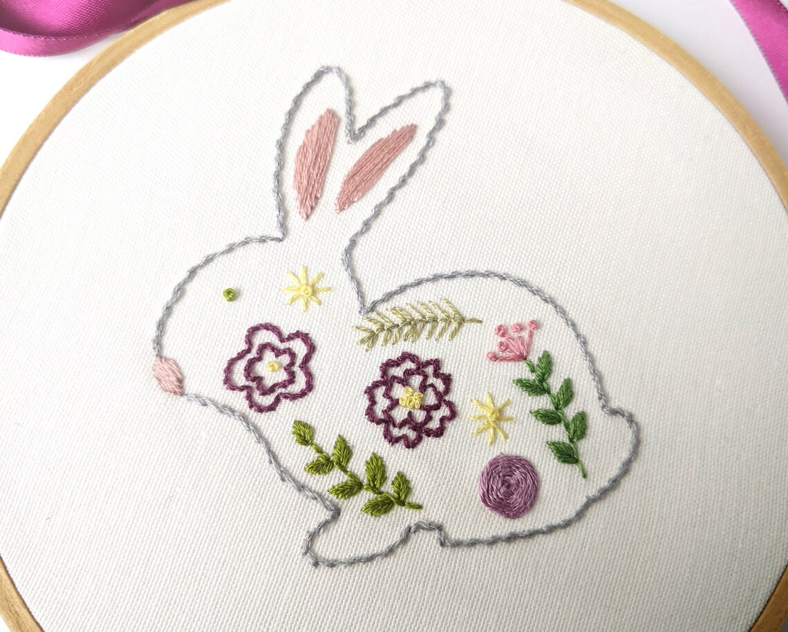 Easter Bunny Hand Embroidery Pattern & Floral DIY Gift | Etsy