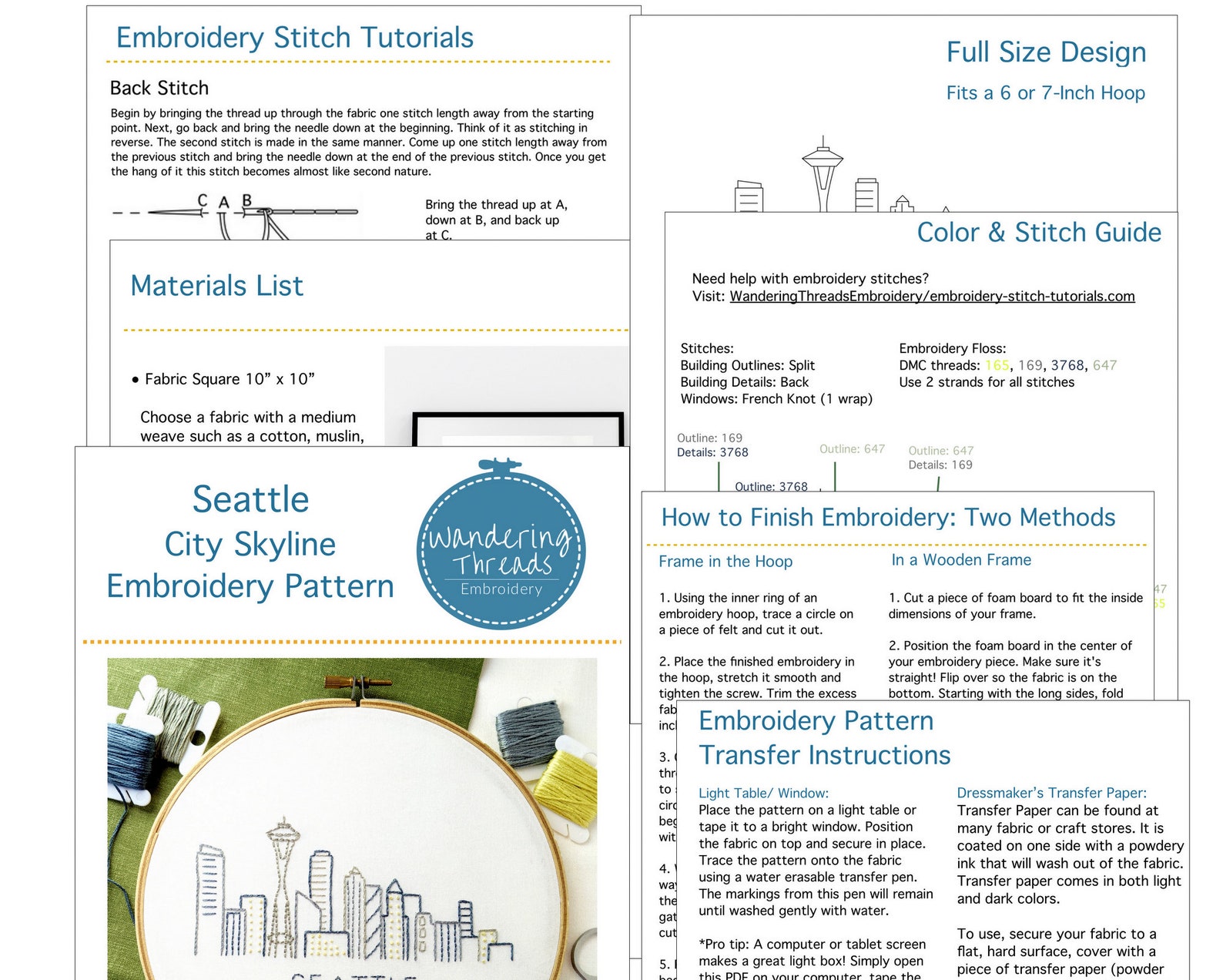 Seattle Skyline Hand Embroidery Pattern Washington City - Etsy