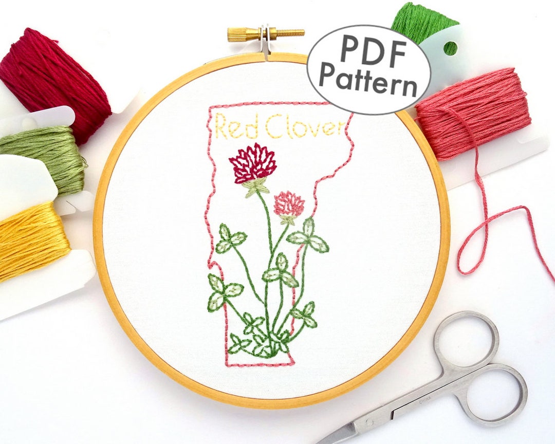 Red Clover Hand Embroidery Pattern PDF Download, Vermont State DIY ...