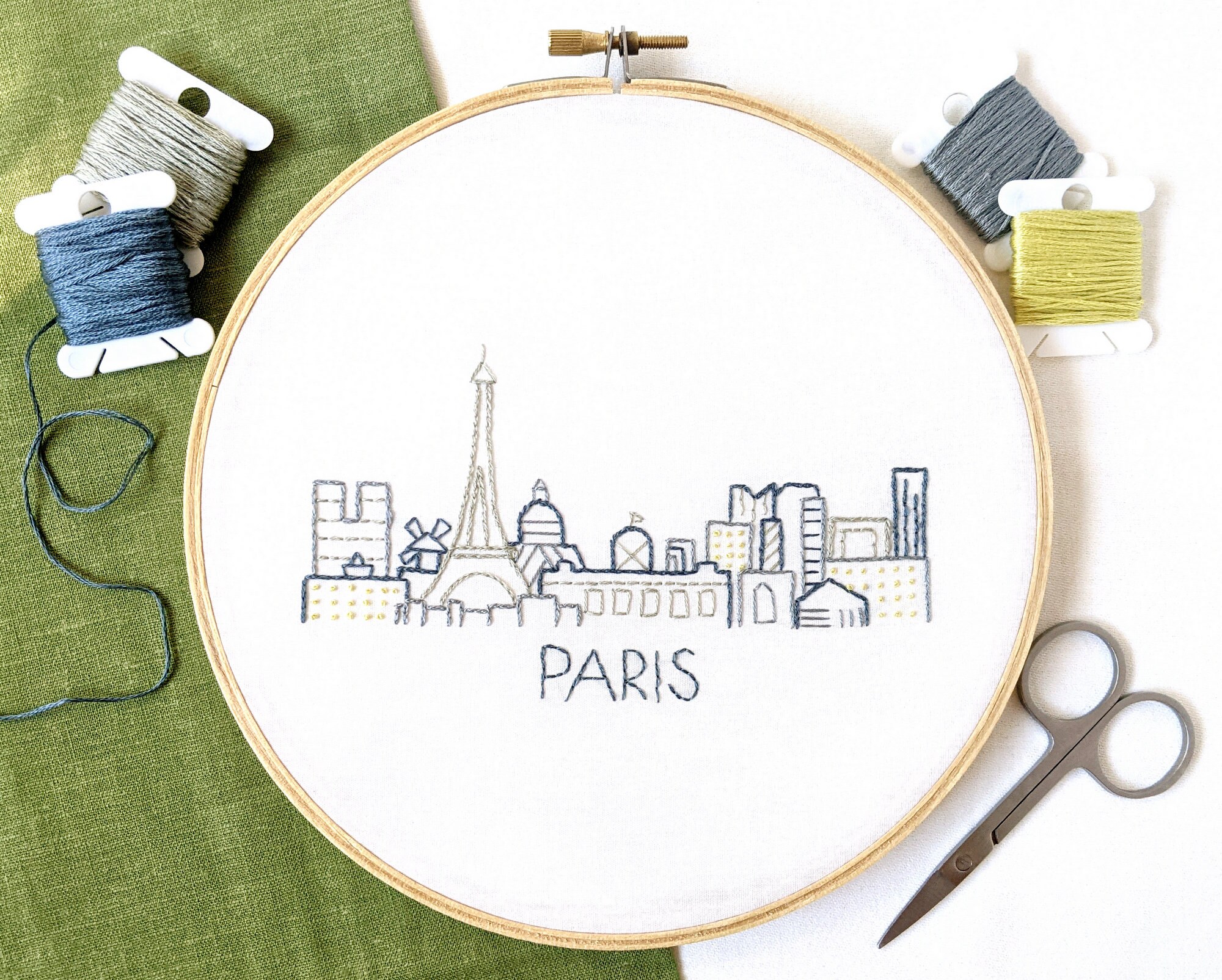 Paris City Skyline Hand Embroidery Pattern DIY France Design - Etsy