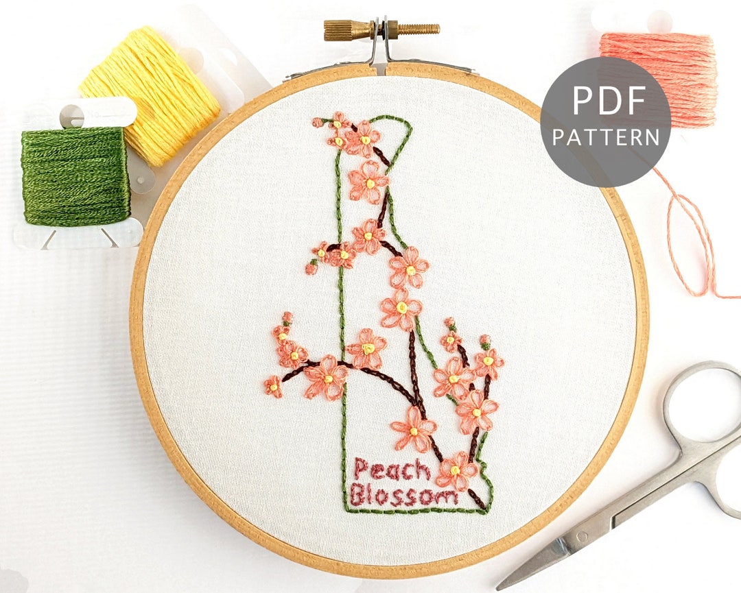 Peach Blossom Hand Embroidery Pattern PDF Download, Delaware Flower ...