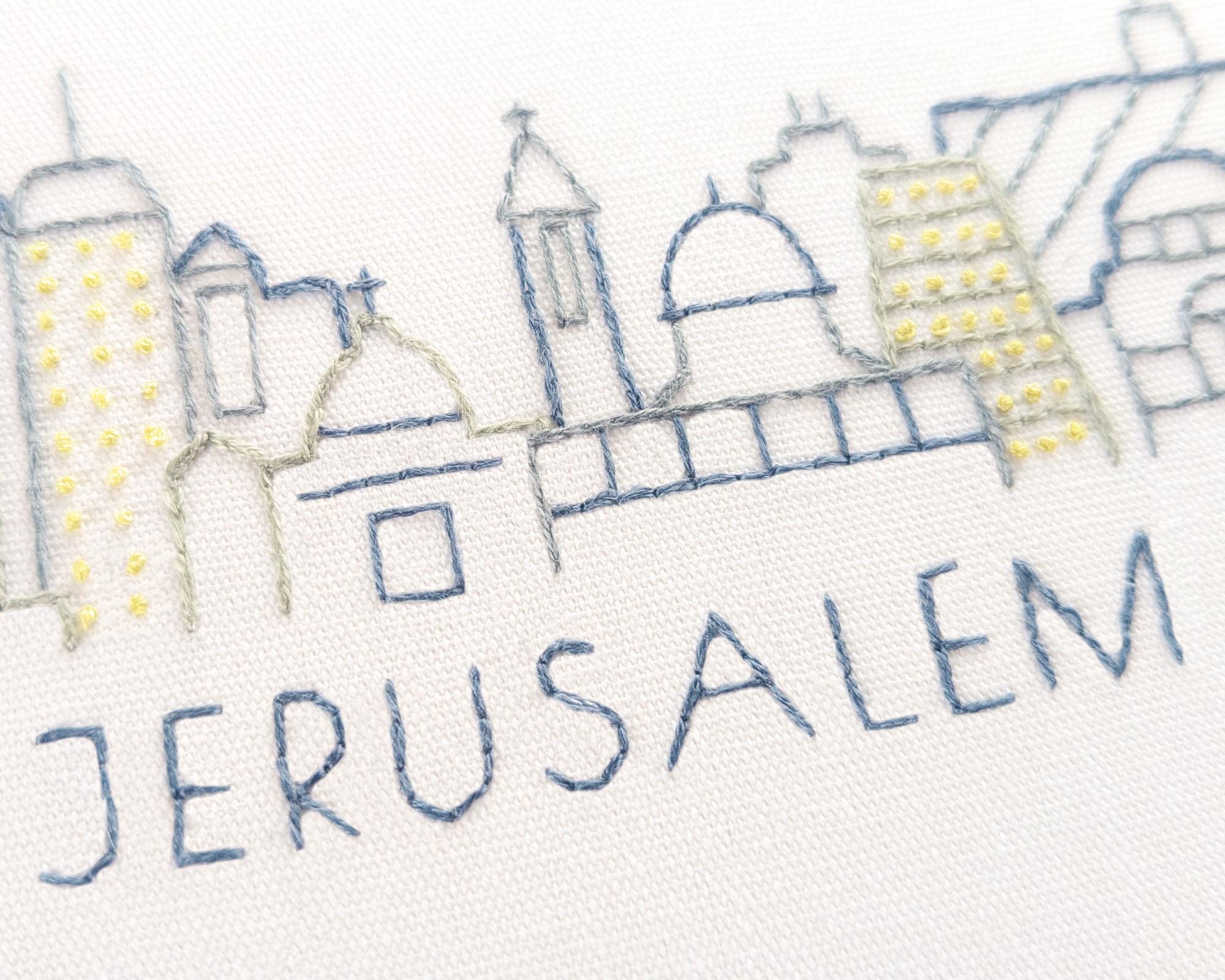 Jerusalem City Skyline Hand Embroidery Pattern, Urban Digital Hoop Art ...