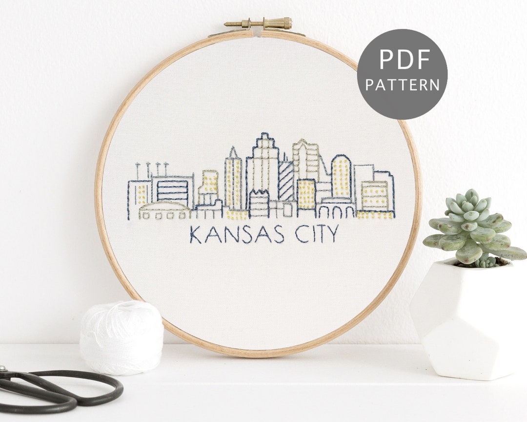 Kansas City Skyline Hand Embroidery Pattern, Simple Urban Design ...