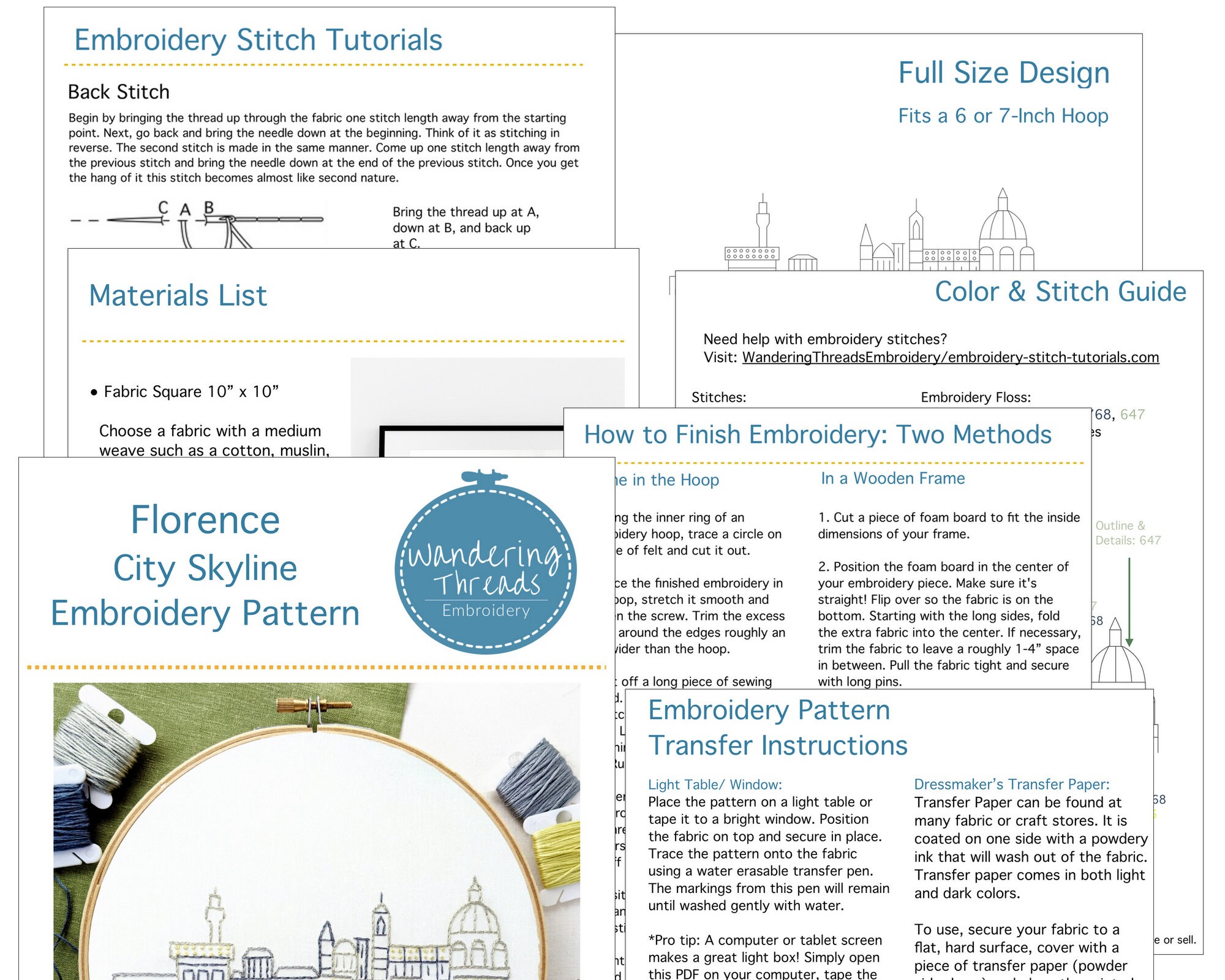 Florence Hand Embroidery Pattern PDF Italy City Skyline | Etsy