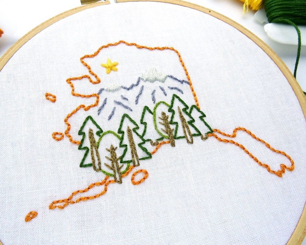 Alaska Hand Embroidery Pattern PDF Download, Mountain & Forest State ...