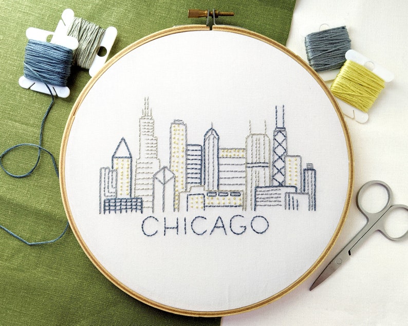 Chicago Hand Embroidery Pattern Illinois City Skyline Design - Etsy