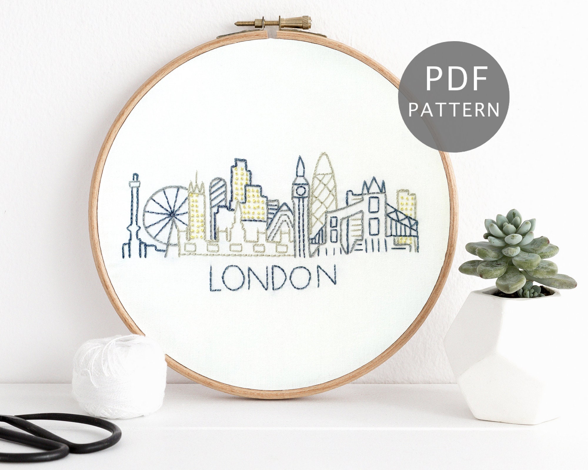 London Skyline Hand Embroidery Pattern England City Skyline - Etsy