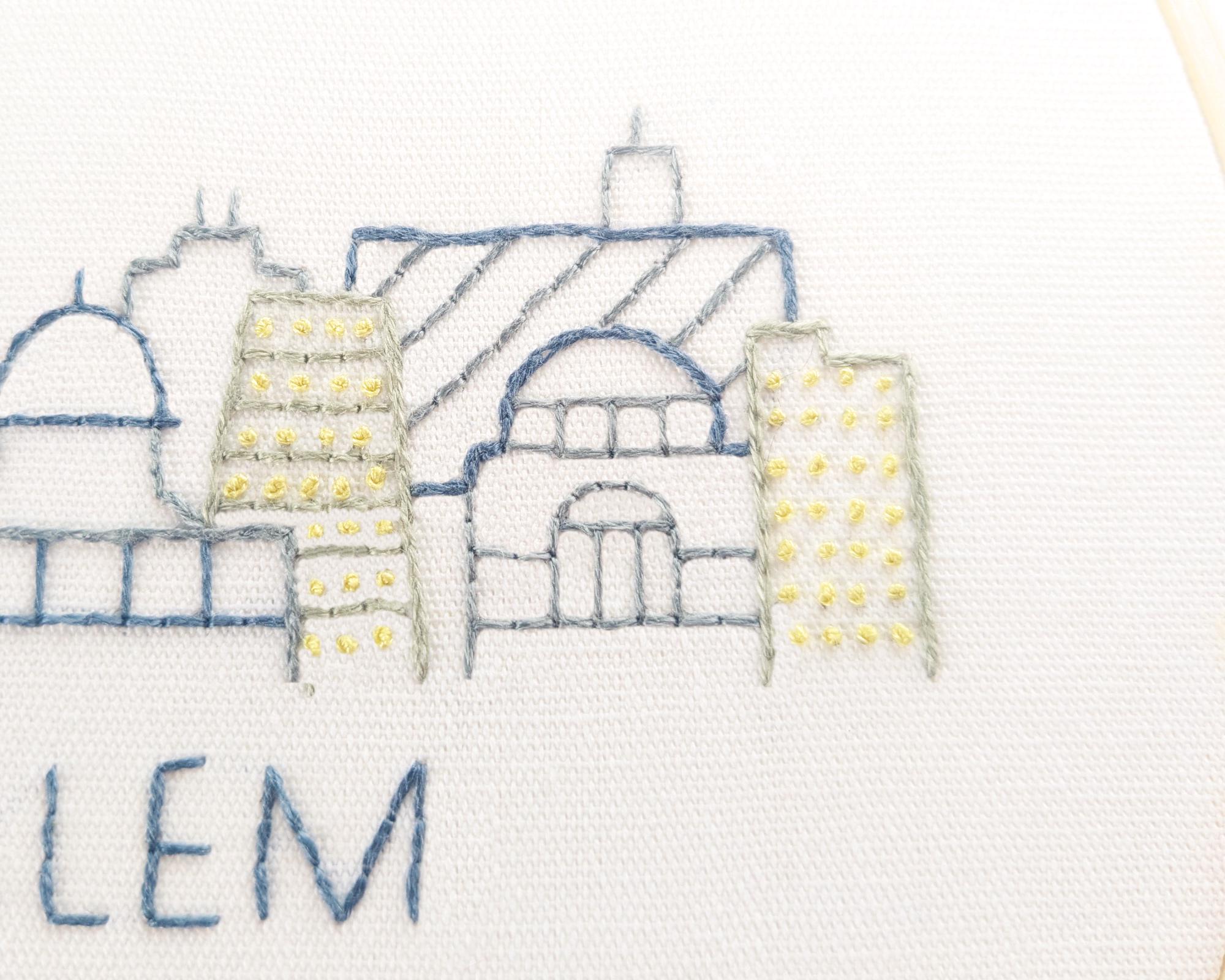 Jerusalem City Skyline Hand Embroidery Pattern, Urban Digital Hoop Art ...