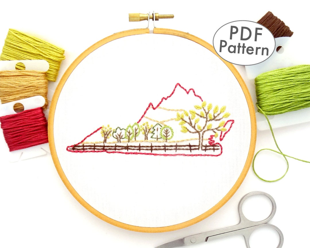 Virginia Hand Embroidery Pattern, Shenandoah Valley Design Digital ...