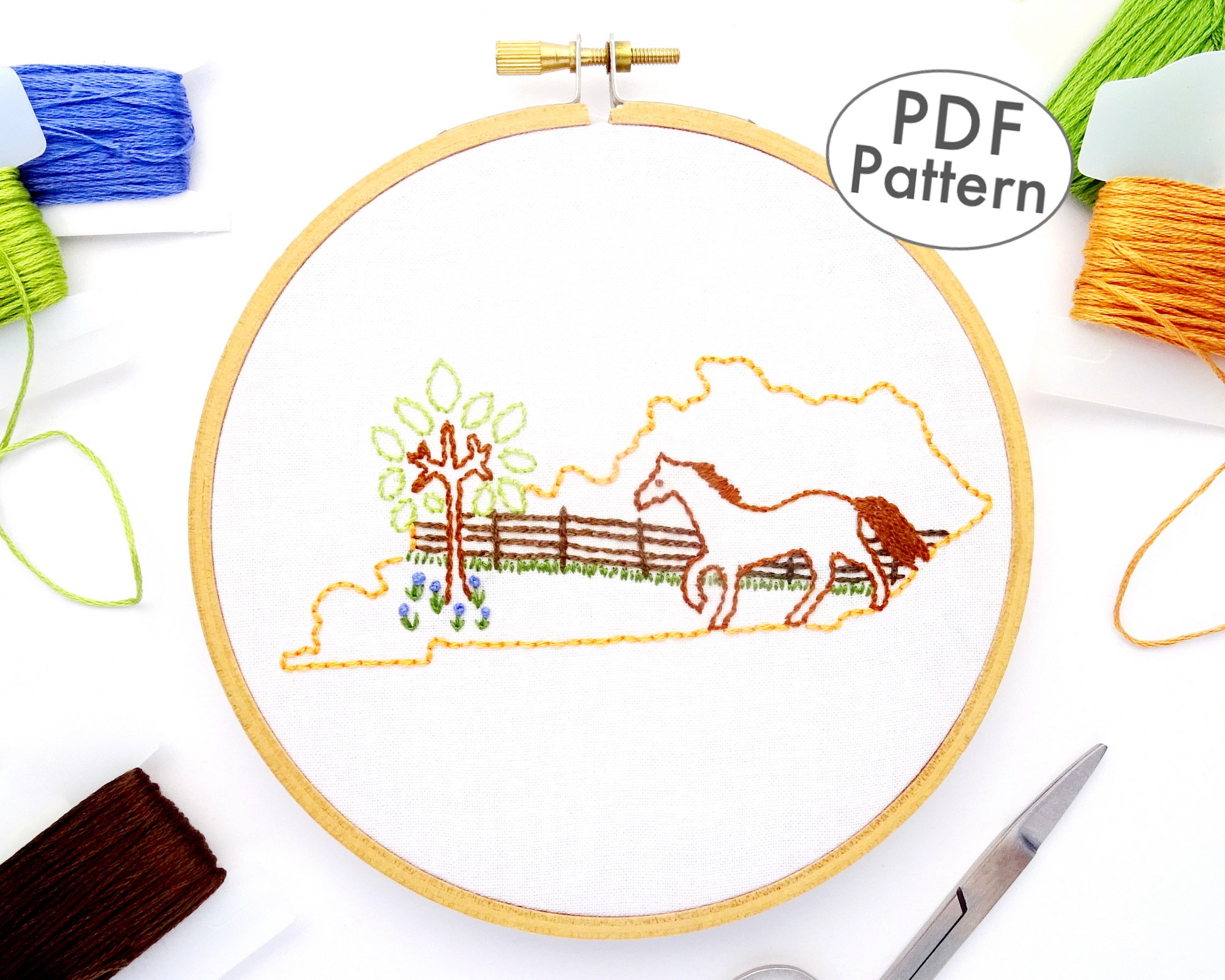 Kentucky Hand Embroidery Pattern State Wall Art & Horse - Etsy