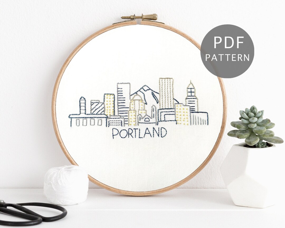 Portland, Oregon Skyline Hand Embroidery Pattern PDF Download, Modern ...