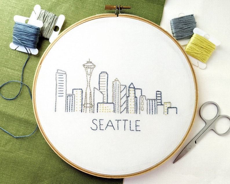 Seattle Skyline Hand Embroidery Pattern, Washington City Design PDF ...