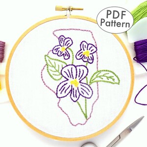 Illinois Violet Hand Embroidery Pattern PDF EmbroideryFloral | Etsy