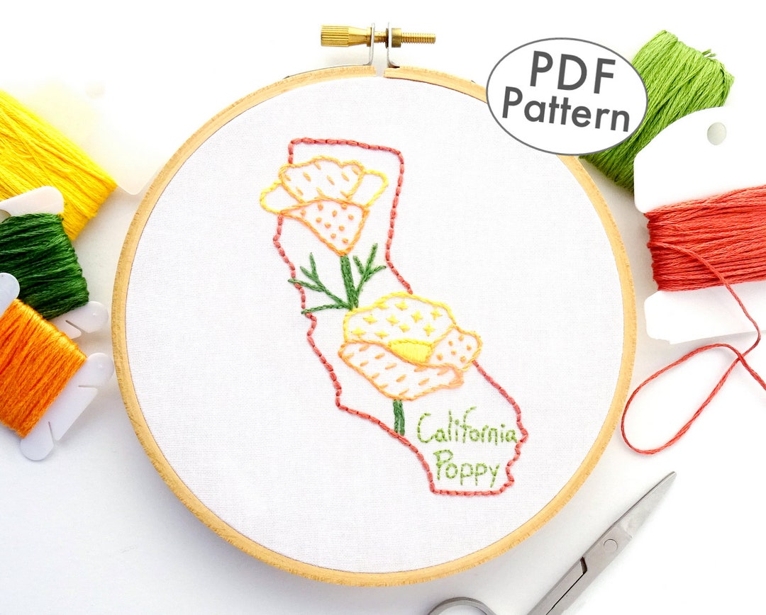 California Poppy Hand Embroidery Pattern, Modern Wildflower Design PDF ...