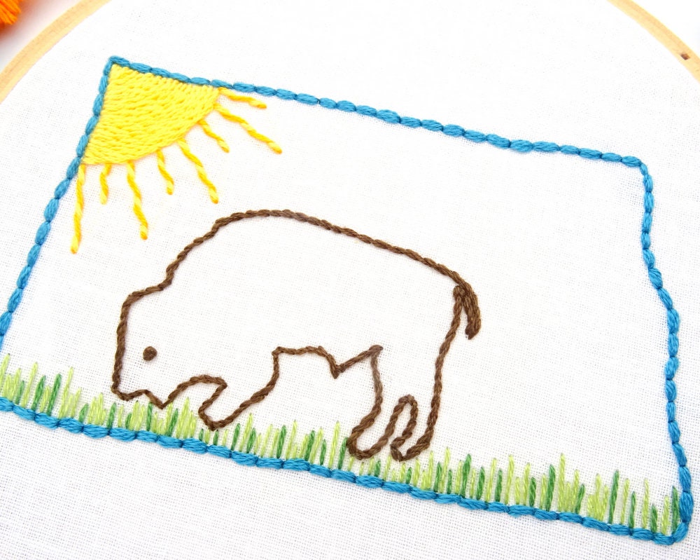 North Dakota Bison Hand Embroidery Pattern PDF Simple State | Etsy