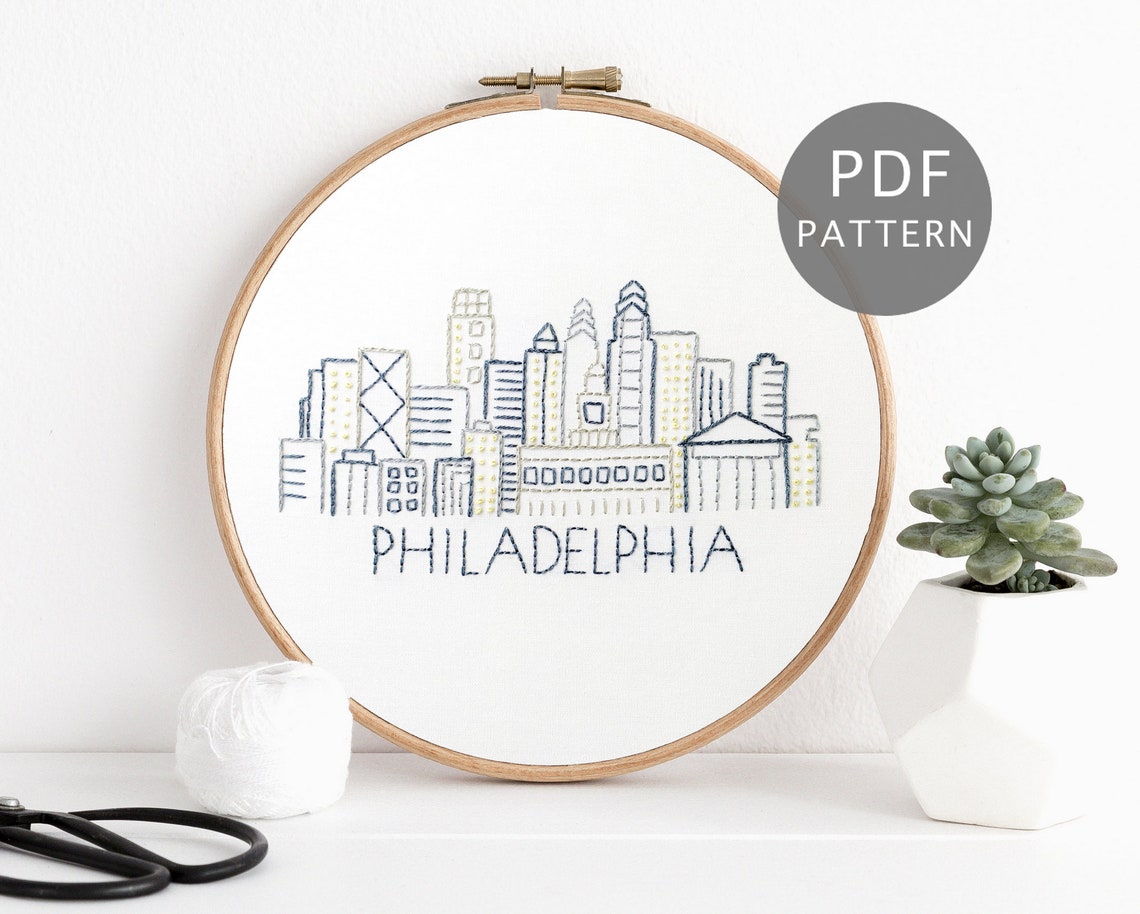 Philadelphia Skyline Hand Embroidery Pattern, Pennsylvania City Design ...