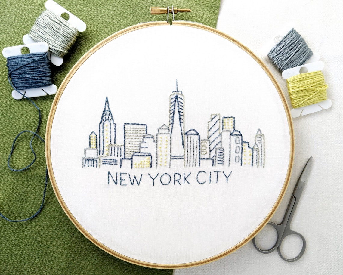New York City Skyline Hand Embroidery Pattern Urban Design | Etsy