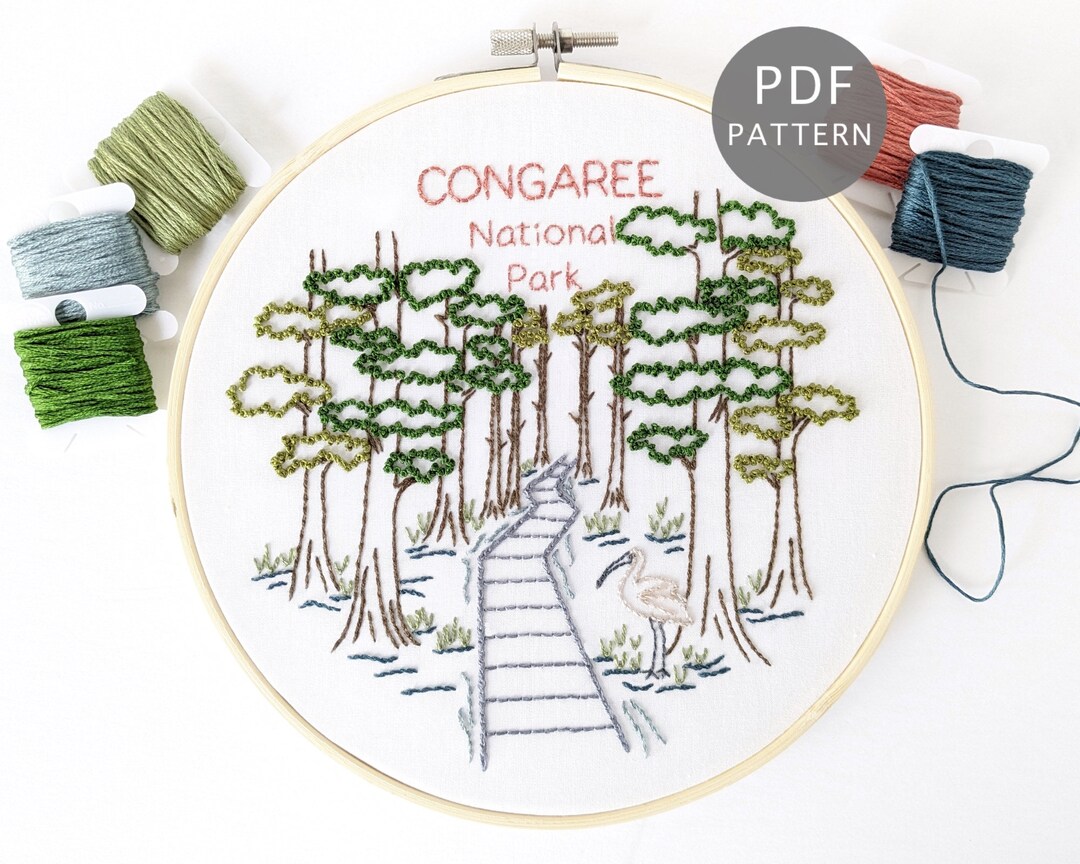Congaree National Park Hand Embroidery Pattern, South Carolina Forest ...