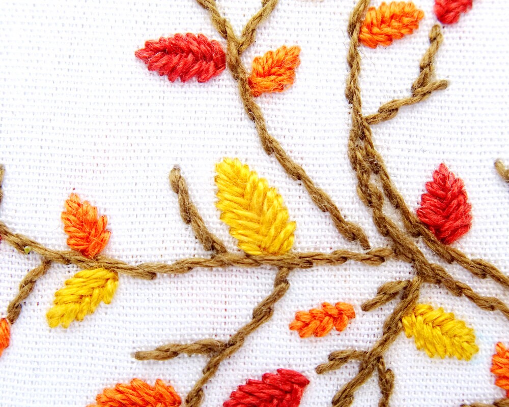 Autumn Tree Hand Embroidery Pattern Falling Leaves Design PDF | Etsy