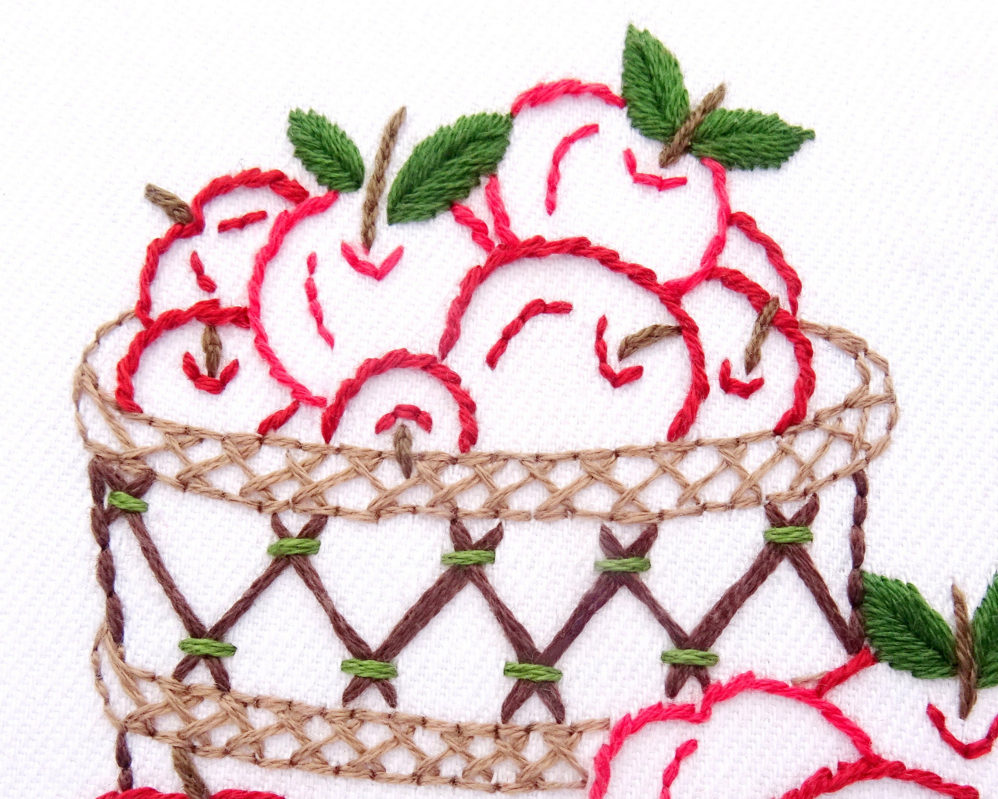 Apple Basket Hand Embroidery Pattern PDF Download Autumn | Etsy