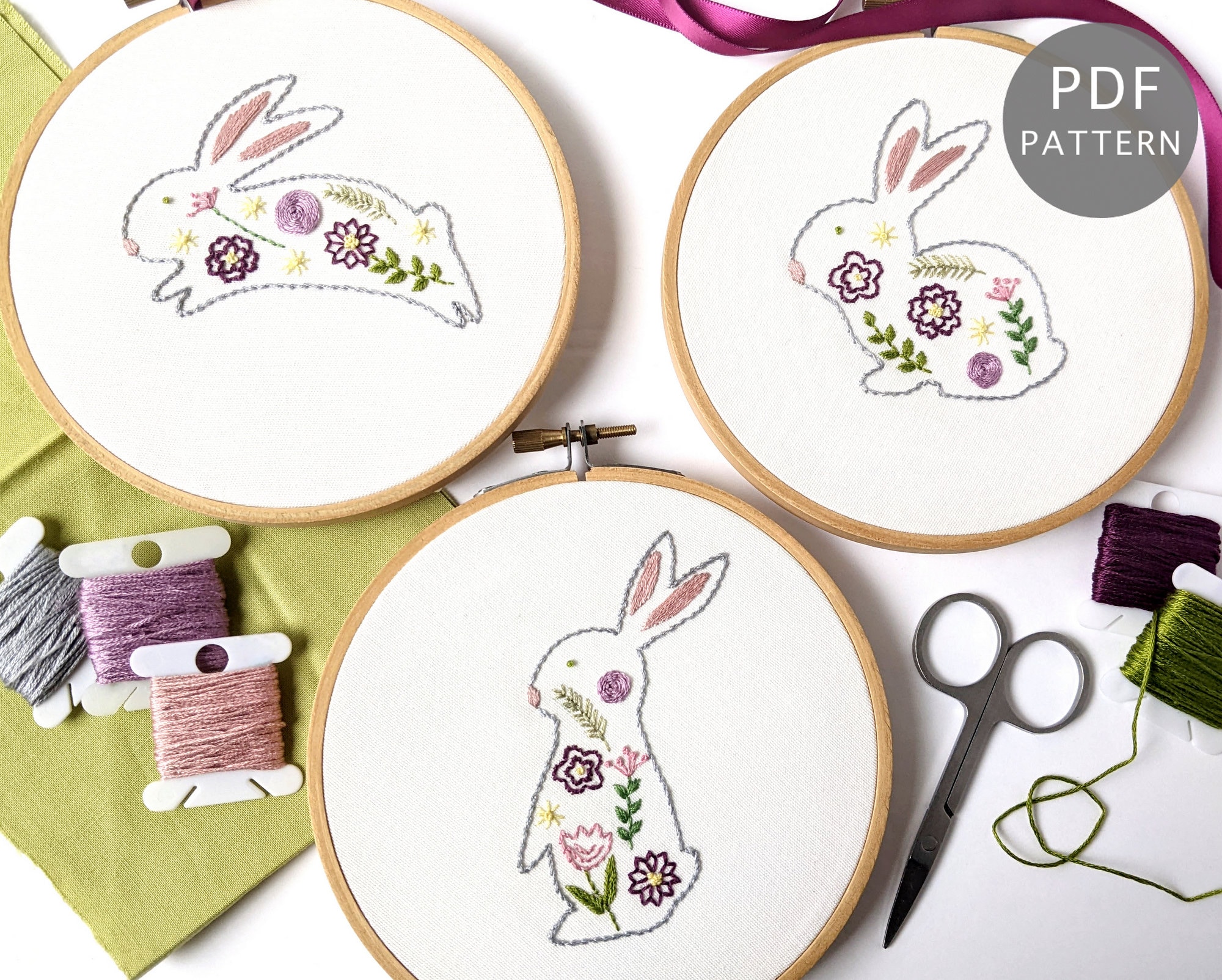 Easter Bunny Hand Embroidery Pattern & Floral DIY Gift - Etsy