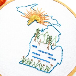 Michigan Hand Embroidery Pattern PDF With Forest and Sunset, State DIY ...