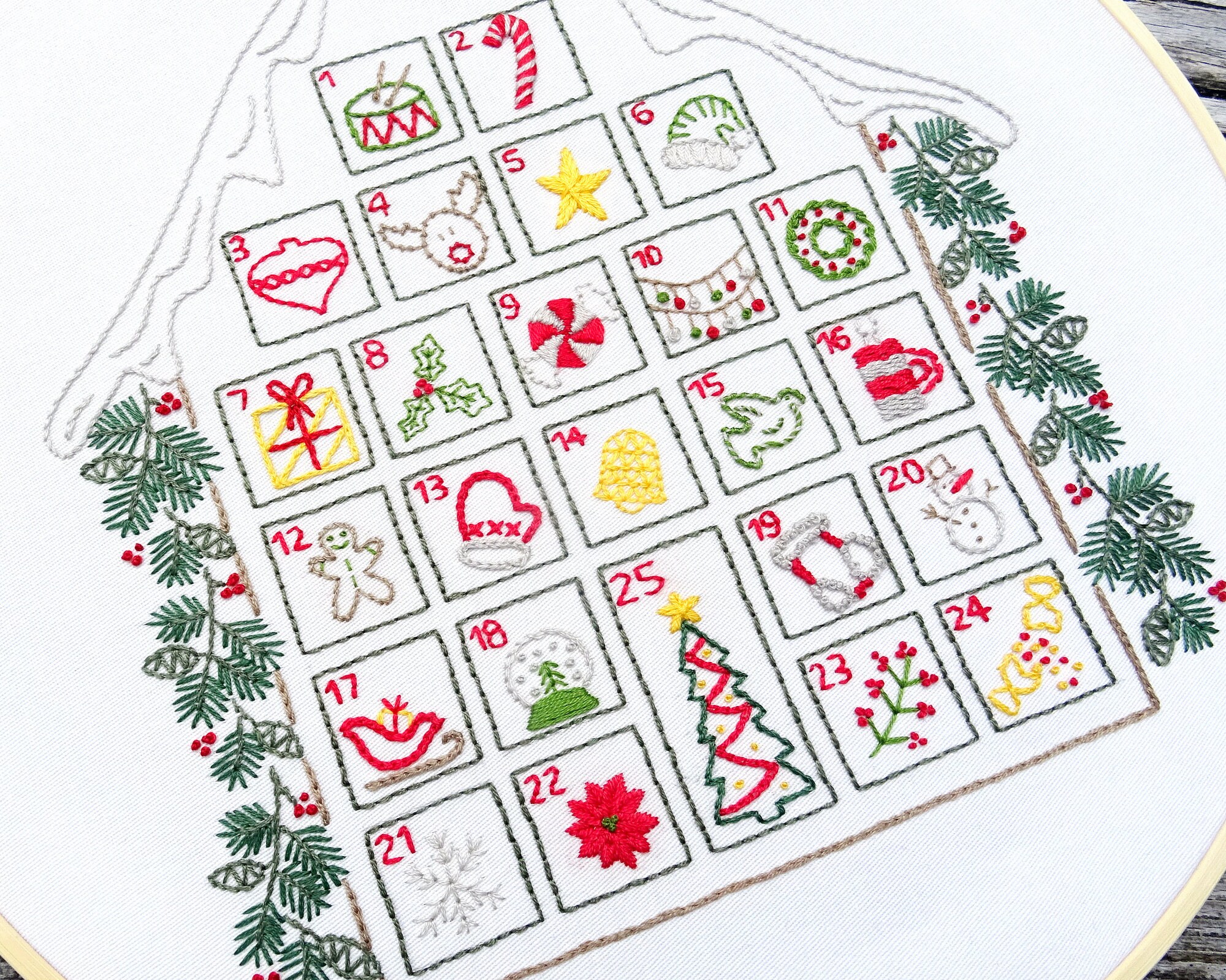 Advent Calendar Hand Embroidery Pattern, Stitch-a-day DIY Christmas ...