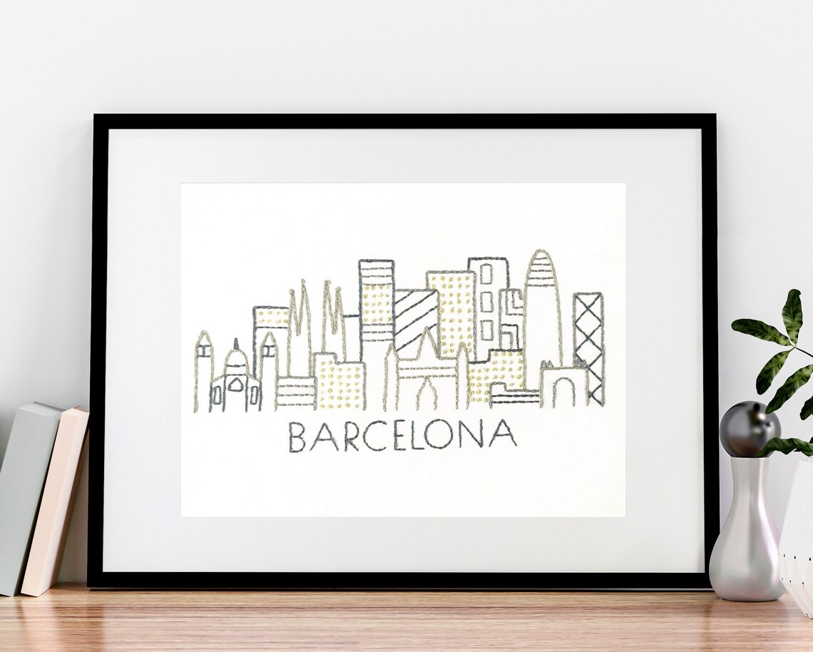 Barcelona Spain Hand Embroidery Pattern City Skyline PDF - Etsy