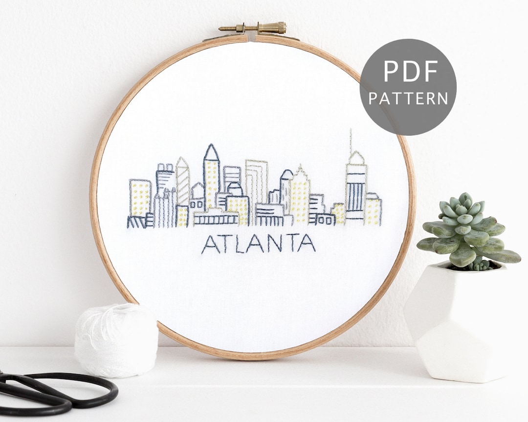 Atlanta Georgia City Hand Embroidery Pattern, Modern Skyline Design ...