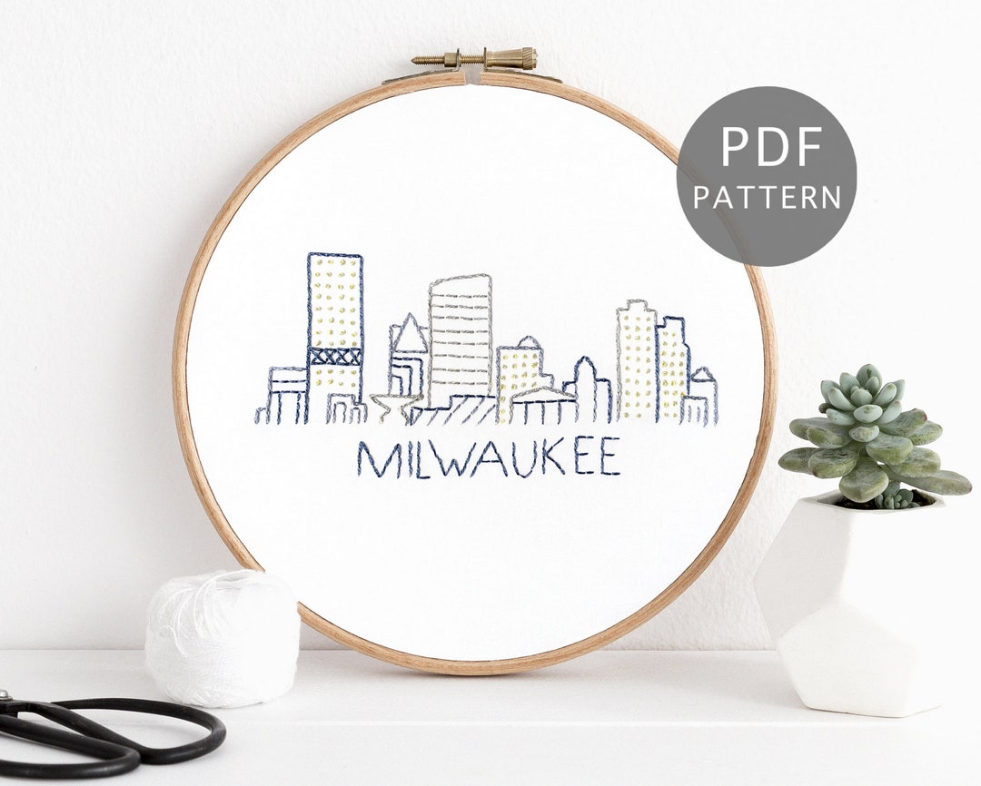 Milwaukee Skyline Hand Embroidery Pattern, Wisconsin Modern Urban ...
