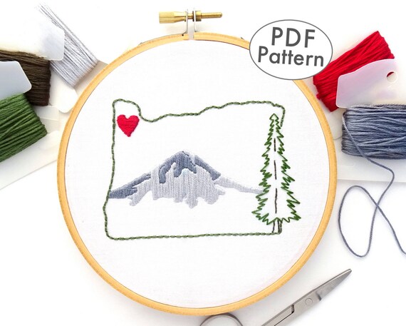 Oregon Hand Embroidery Pattern PDF Download Mount Hood State | Etsy