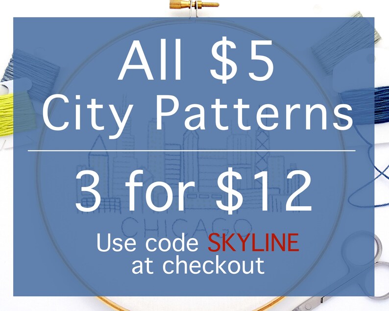 Chicago Hand Embroidery Pattern, Illinois City Skyline Design, PDF ...