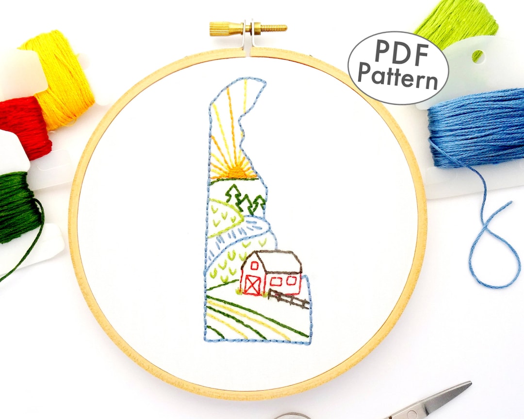 Delaware Hand Embroidery Pattern PDF Download, State Outline Farm ...