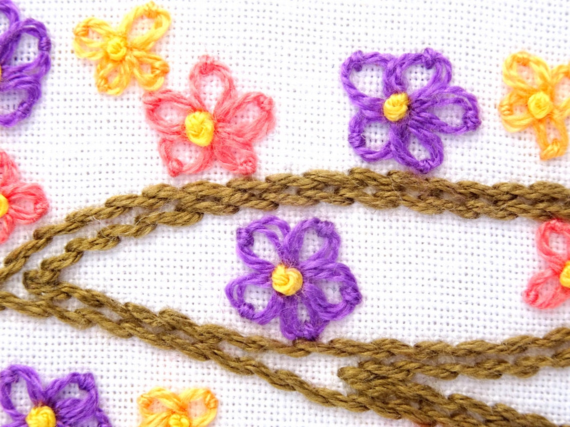 Flowering Tree Hand Embroidery Pattern PDF, Love Birds Spring Design - Etsy