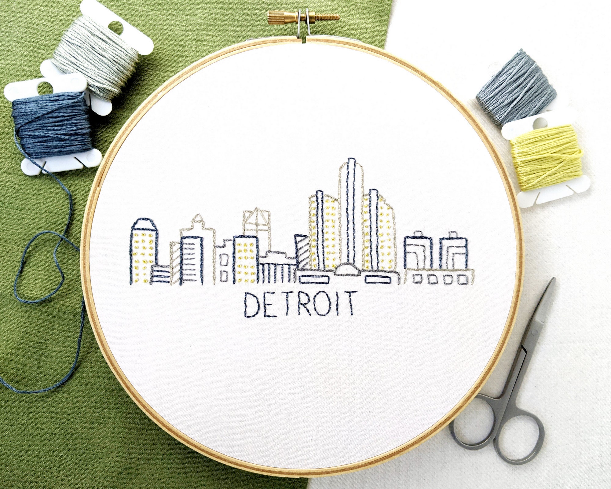 Detroit Skyline Hand Embroidery Pattern PDF Download, Michigan City ...