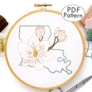 Magnolia Flower Hand Embroidery Pattern Louisiana Floral | Etsy