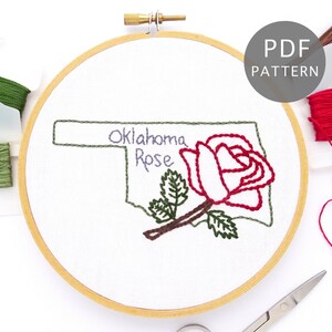 Oklahoma Rose Hand Embroidery Pattern, State Flower Design PDF Download ...